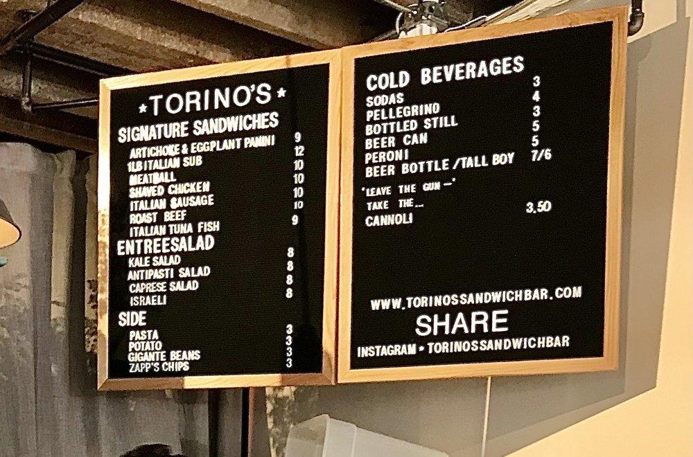 Menu at Torino's Sandwich Bar, Louisville
