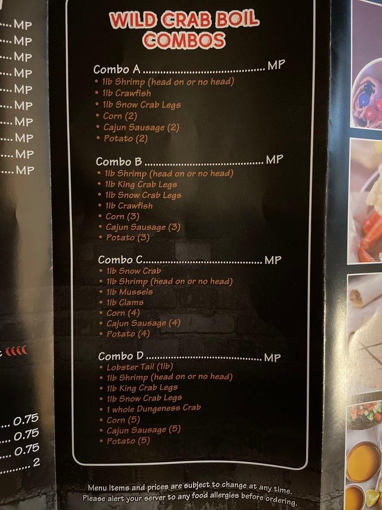 Menu at Wild Crab Boil restaurant, Winthrop Harbor