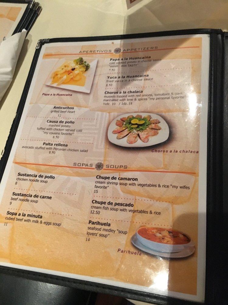 Menu at Aji Limon Peruvian Restaurant, Clifton
