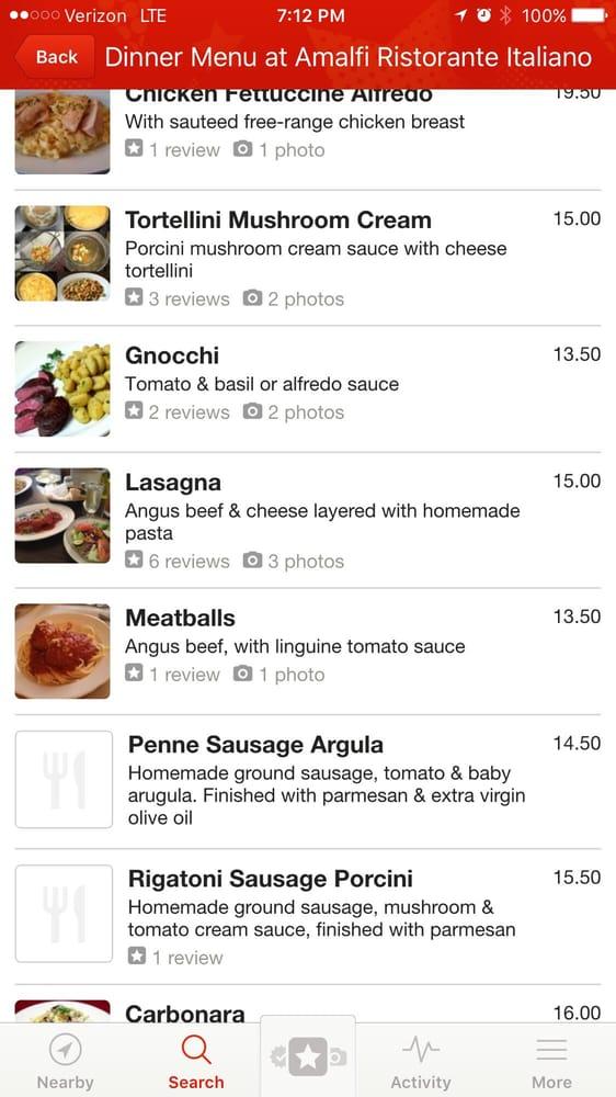 Menu at Chef Tony's Seafood @ Amalfi restaurant, Rockville