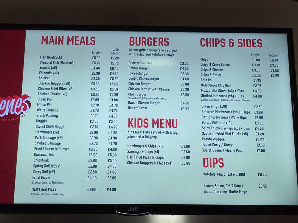Menu at Bene's restaurant, Edinburgh