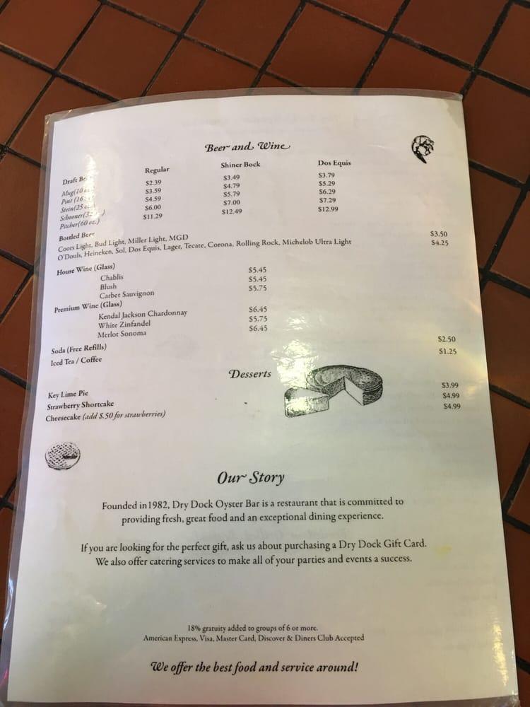 Menu at Dry Dock Oyster Bar, San Antonio