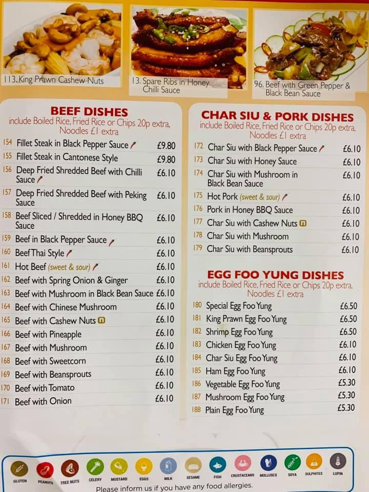 Menu at Fei Wong restaurant, Greenock