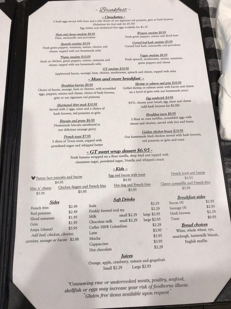 Menu at GT International Cafe, Hilton Head Island