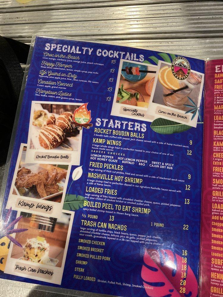 Menu at Kamp pub & bar, Houston