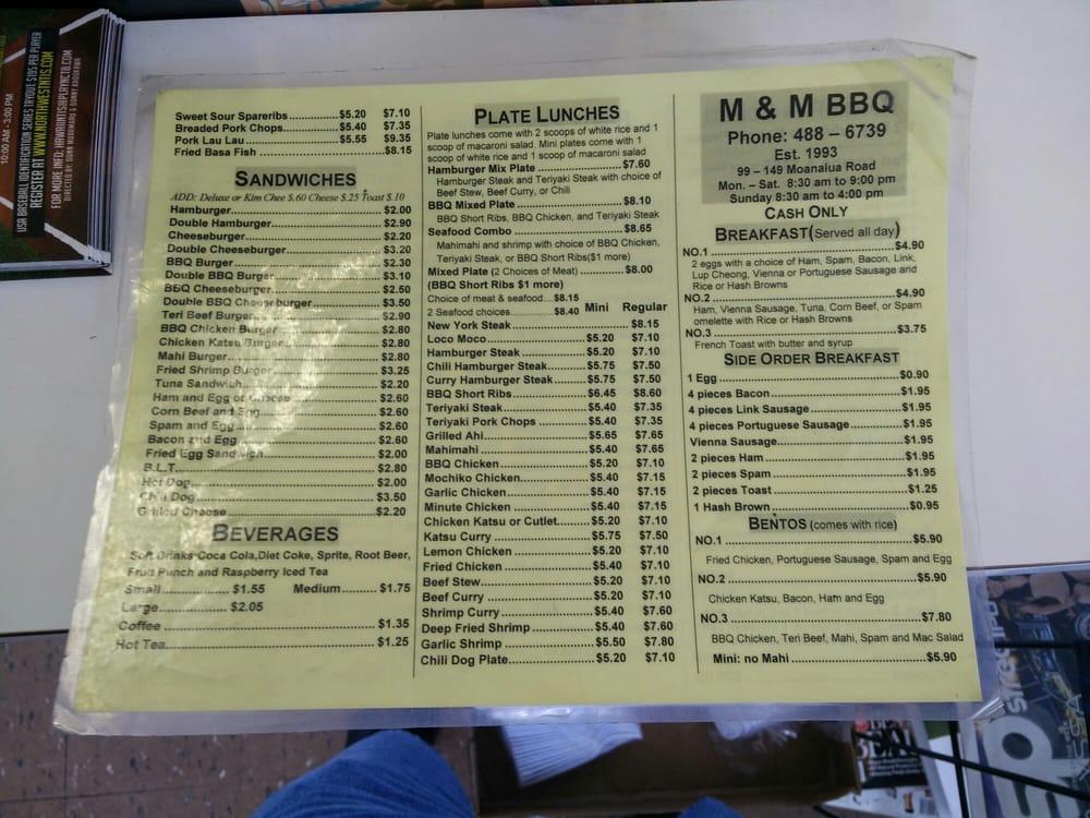 Menu at M & M BBQ, Aiea