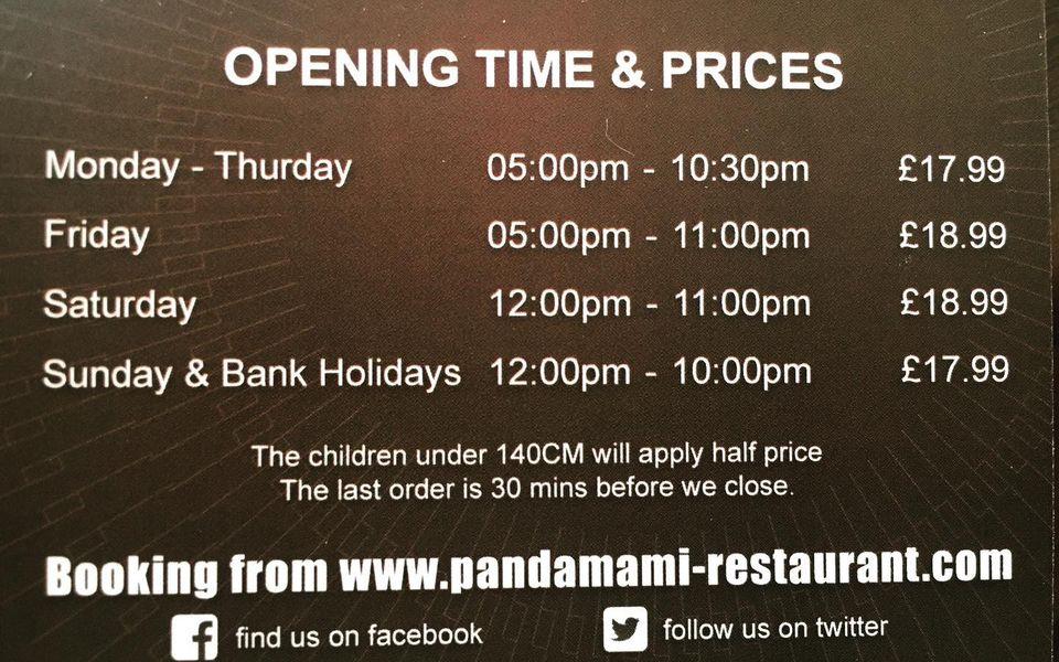 Menu at Panda Mami restaurant, Chester