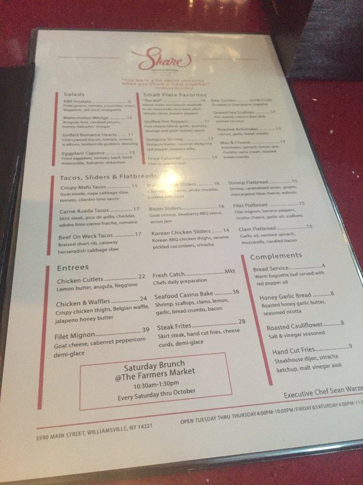 Menu at Share Kitchen & Bar Room, Williamsville