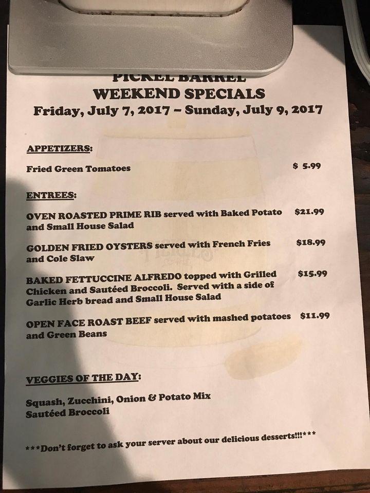 Menu at The Pickel Barrel, Tuckahoe