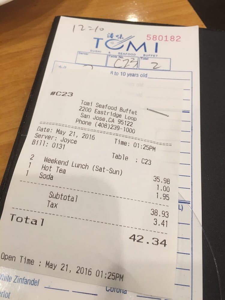 Menu at Tomi Sushi & Seafood Buffet restaurant, San Jose, Eastridge ...