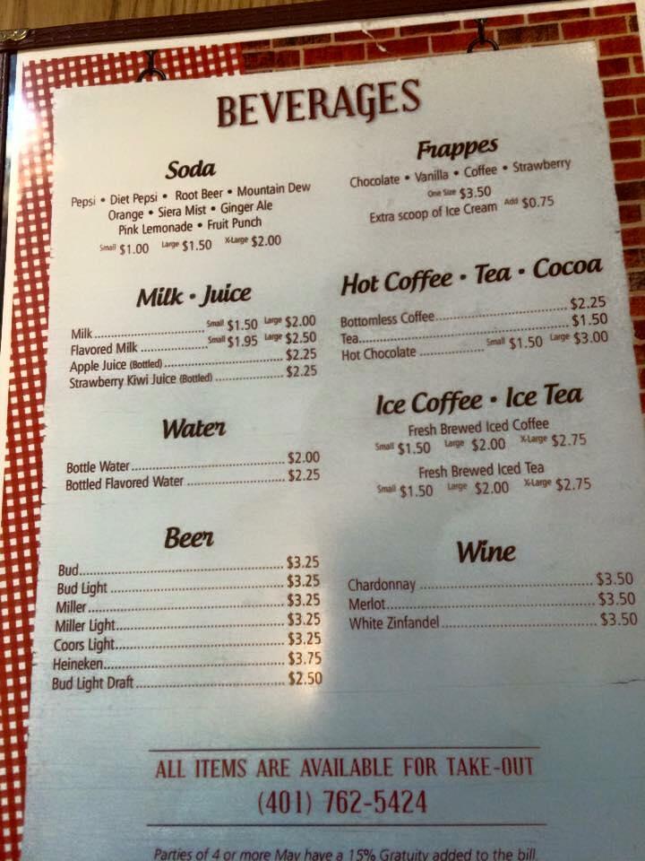 Menu at Castle Luncheonette restaurant, Woonsocket
