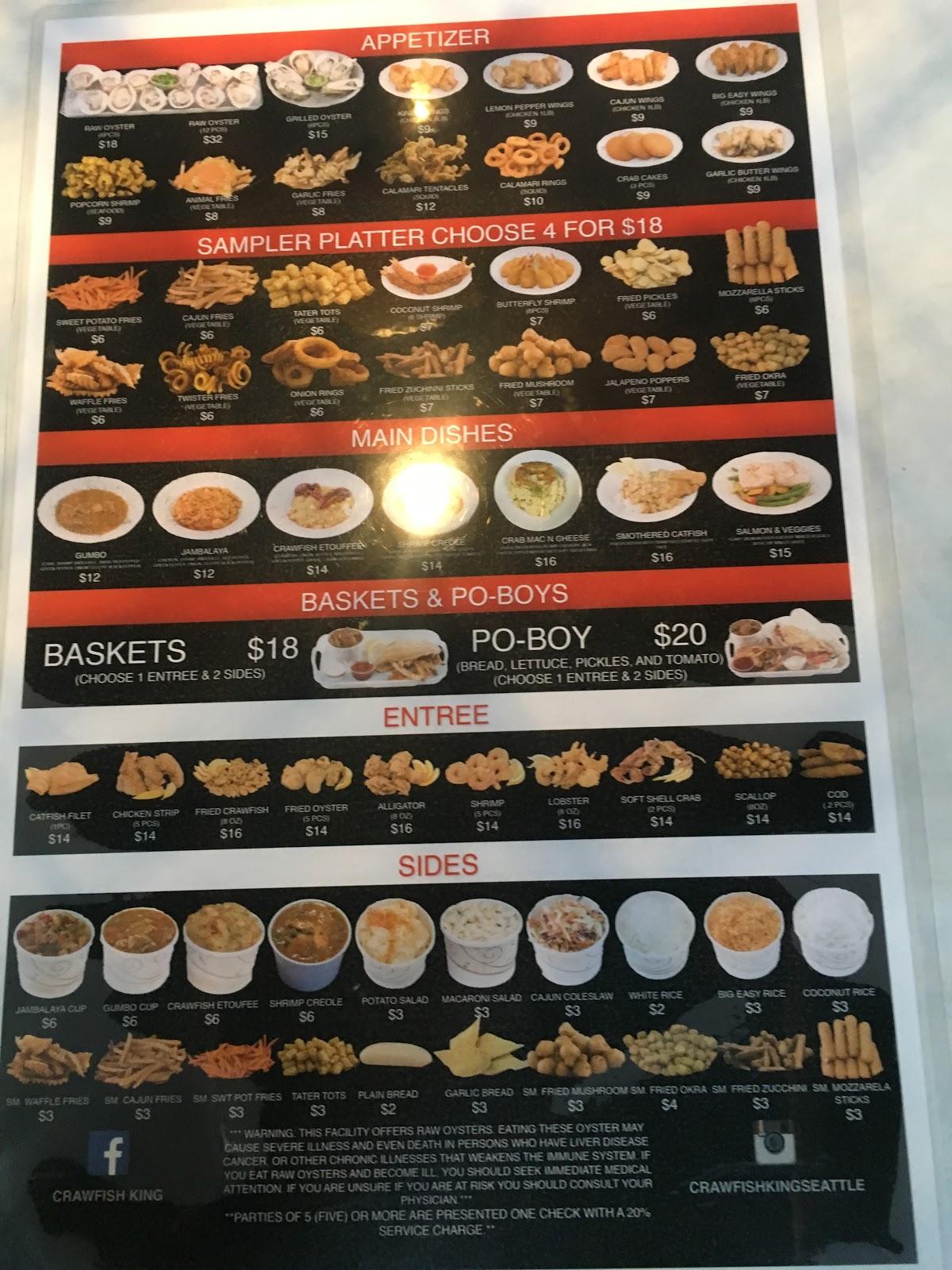 Menu at Crawfish King pub & bar, Seattle