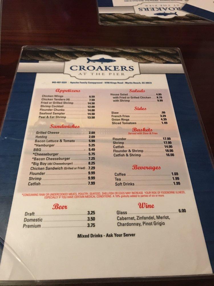 Menu at Groupers At The Pier restaurant, Myrtle Beach