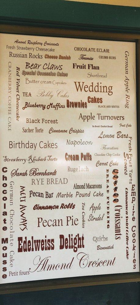 Menu at Edelweiss Bakery, San Diego, Duenda Rd