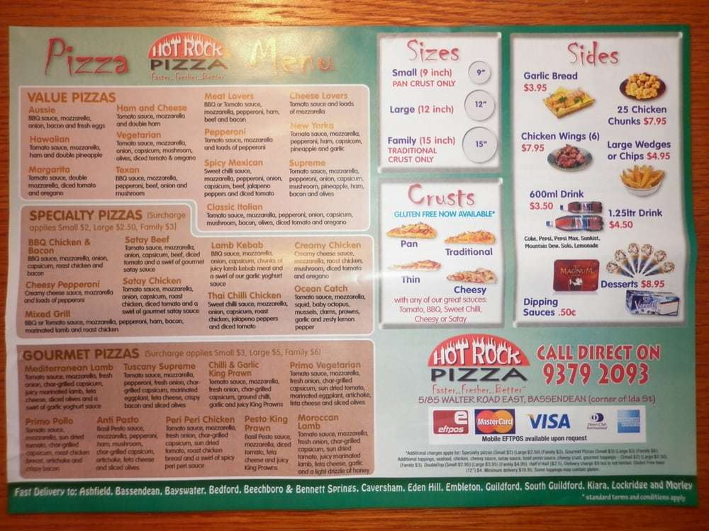 Menu at Hot Rock Pizza pizzeria, Bassendean
