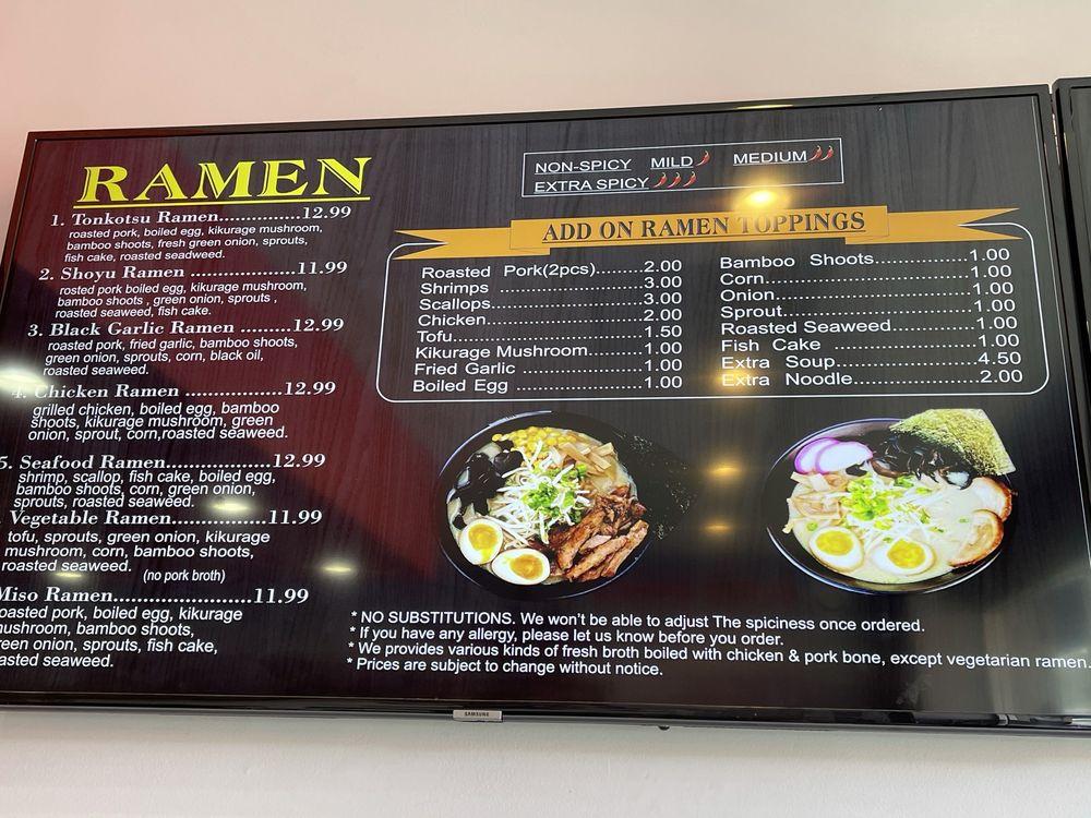 Menu at Kyoto Ramen restaurant, El Cerrito