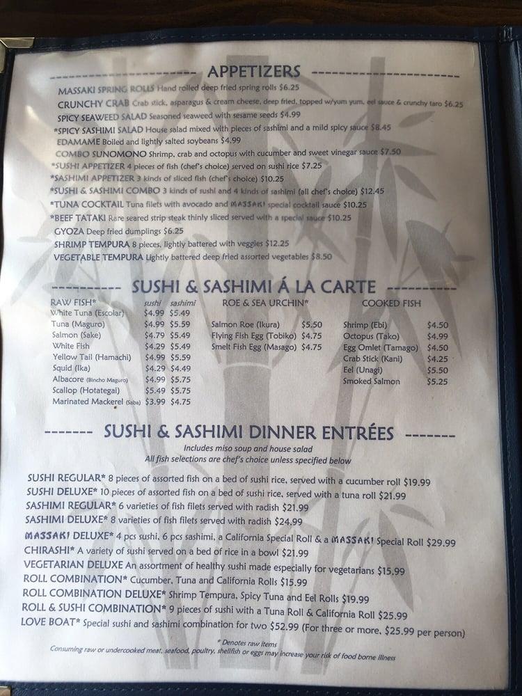Menu at Massaki Japanese Steakhouse & Sushi Bar, Staunton