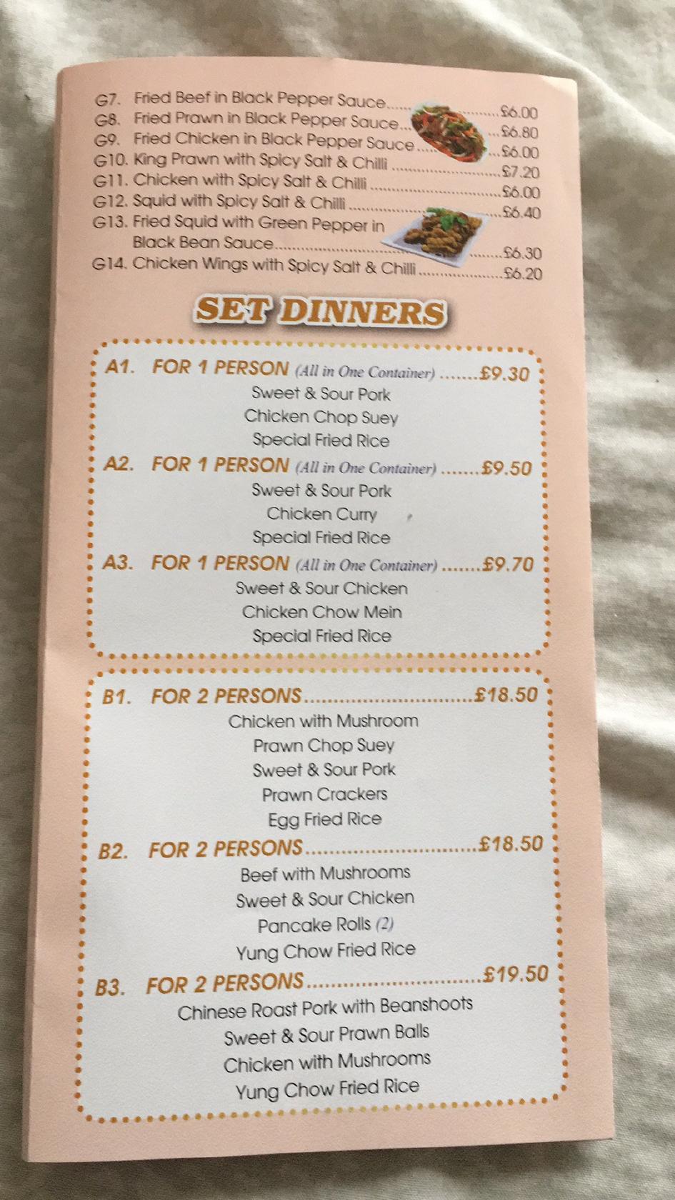 Menu at Oriental Express fast food, Gosport