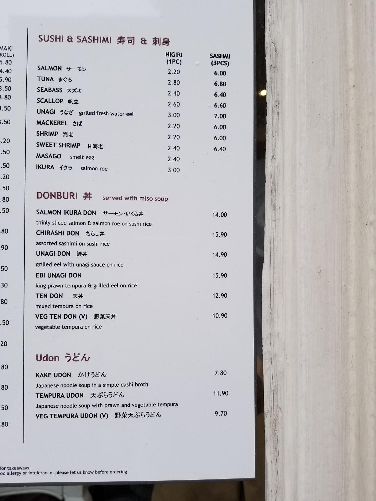Menu at Sushi Jun restaurant, Farnham