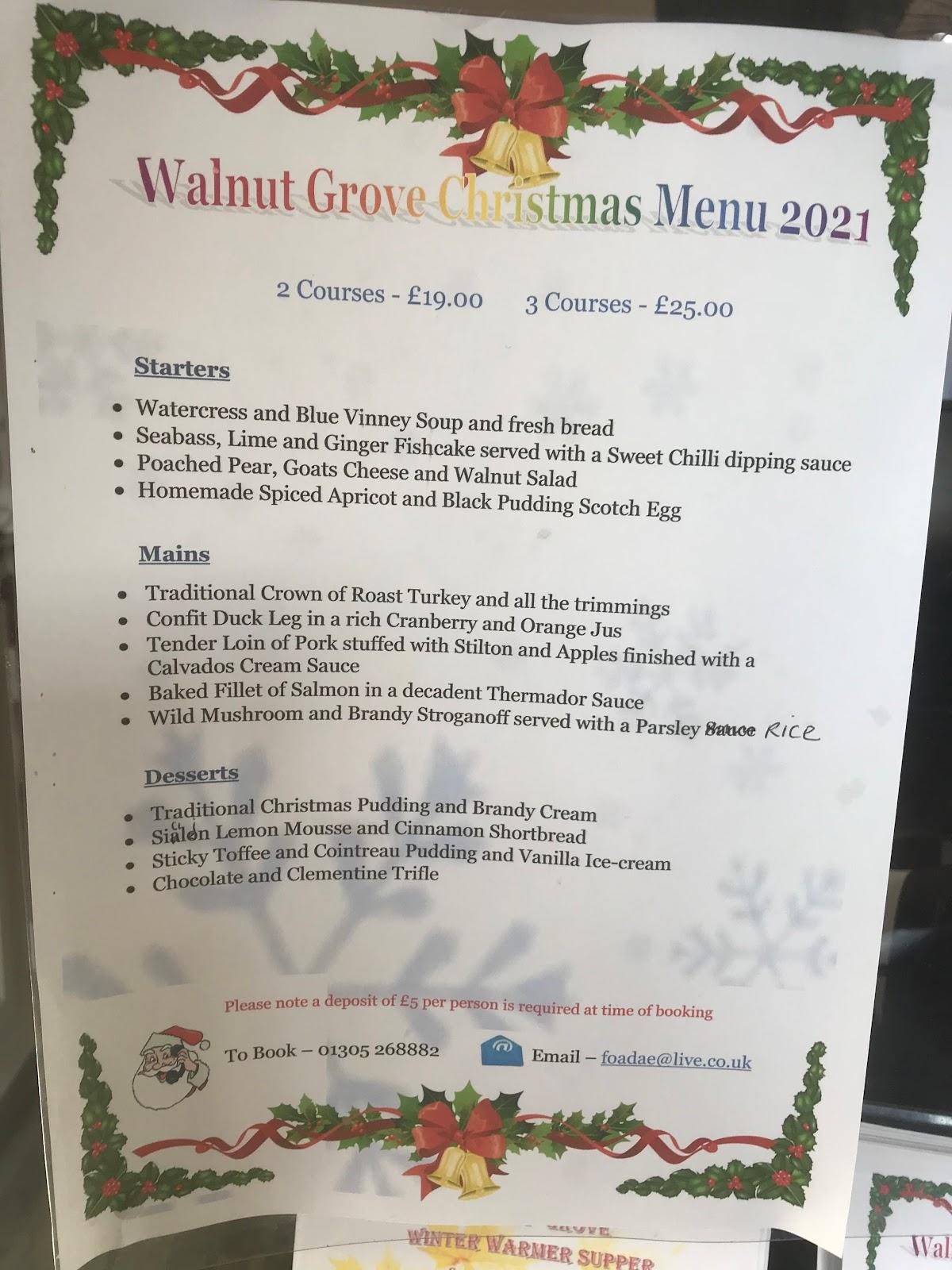 Menu at Walnut Grove cafe, Dorchester