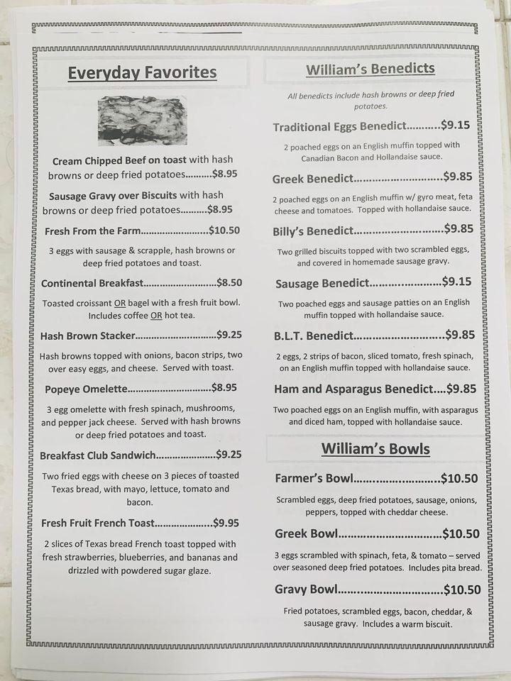 Menu at William's Family Restaurant at Fairgrounds Farmers Market, Temple, N. 5th St. Hwy.
