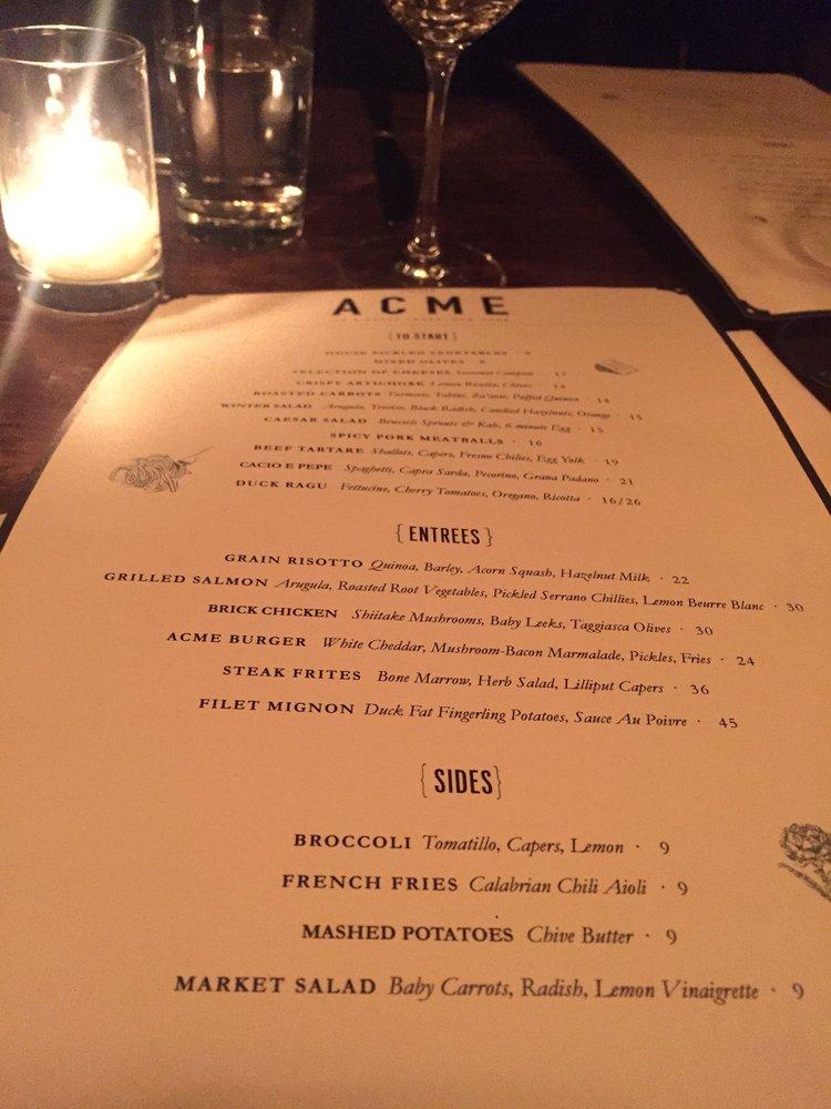 Menu at ACME pub & bar, New York City, 9 Great Jones St