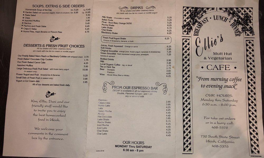 Menu at Ellie's Mutt Hut restaurant, Ukiah