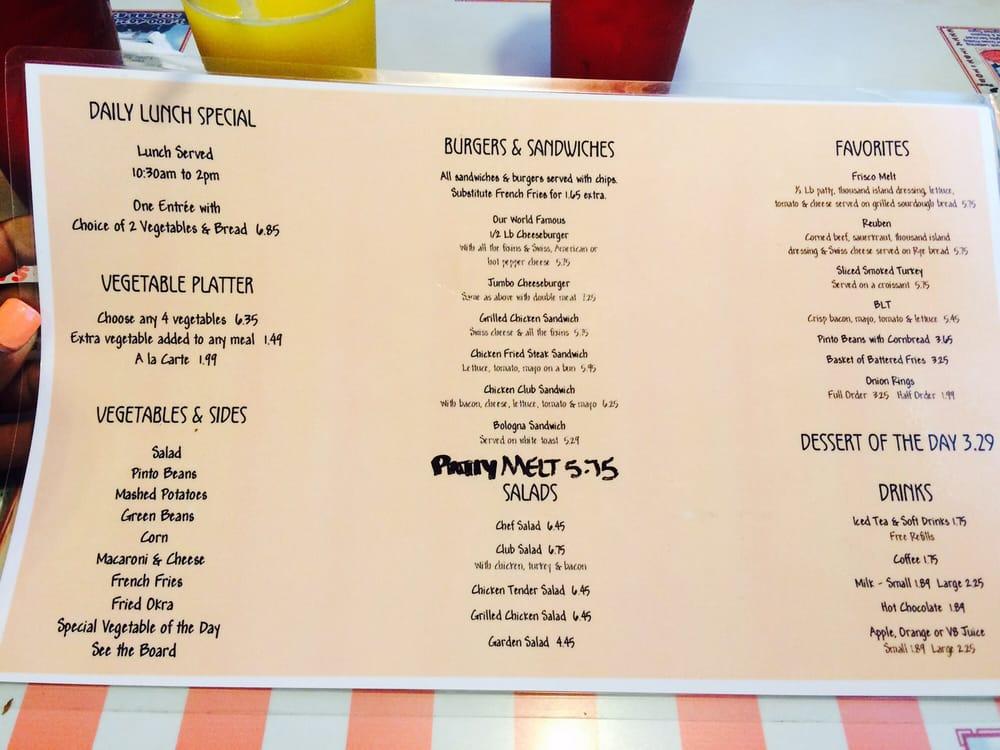 Menu at Frontier Diner restaurant, Little Rock, I-30