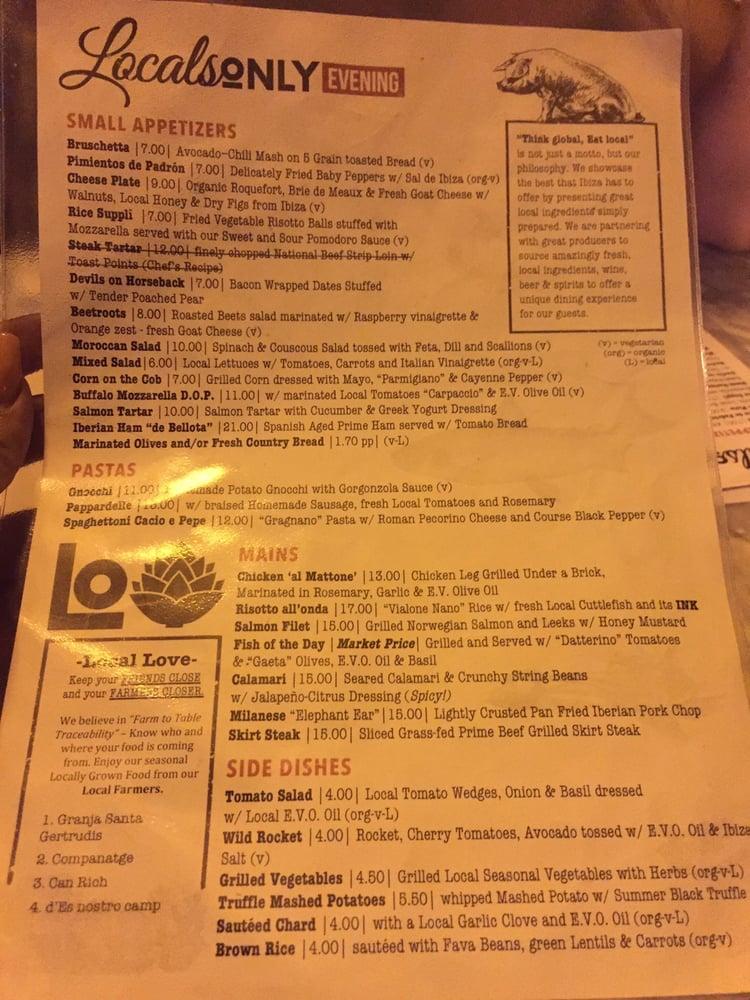 Menu at Locals Only Eivissa restaurant, Ibiza