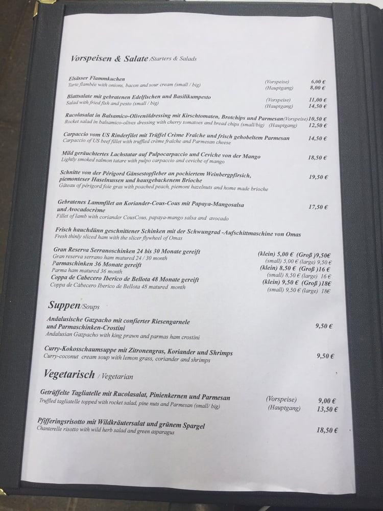 Menu at Medici restaurant, Frankfurt, Weißadlergasse 2