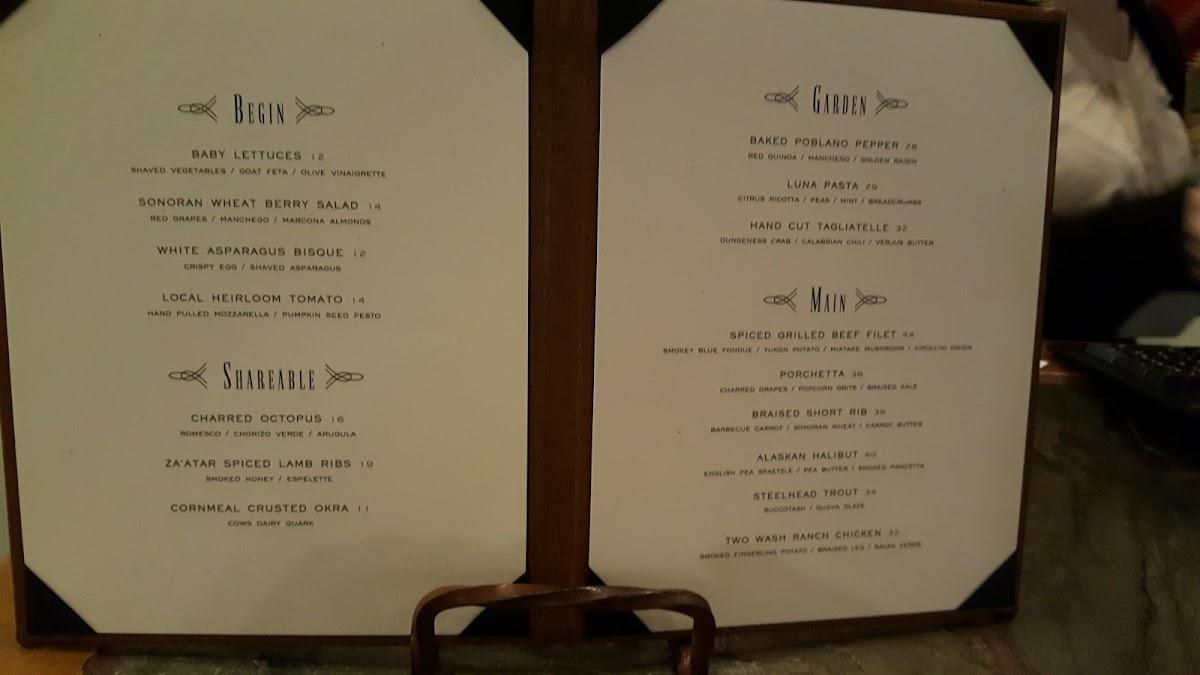 Menu at Palo Verde restaurant, Carefree
