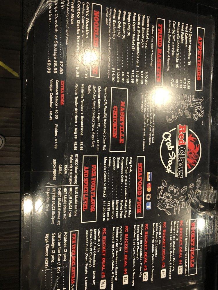 Menu at Red Claws Crab Shack pub & bar, Dallas