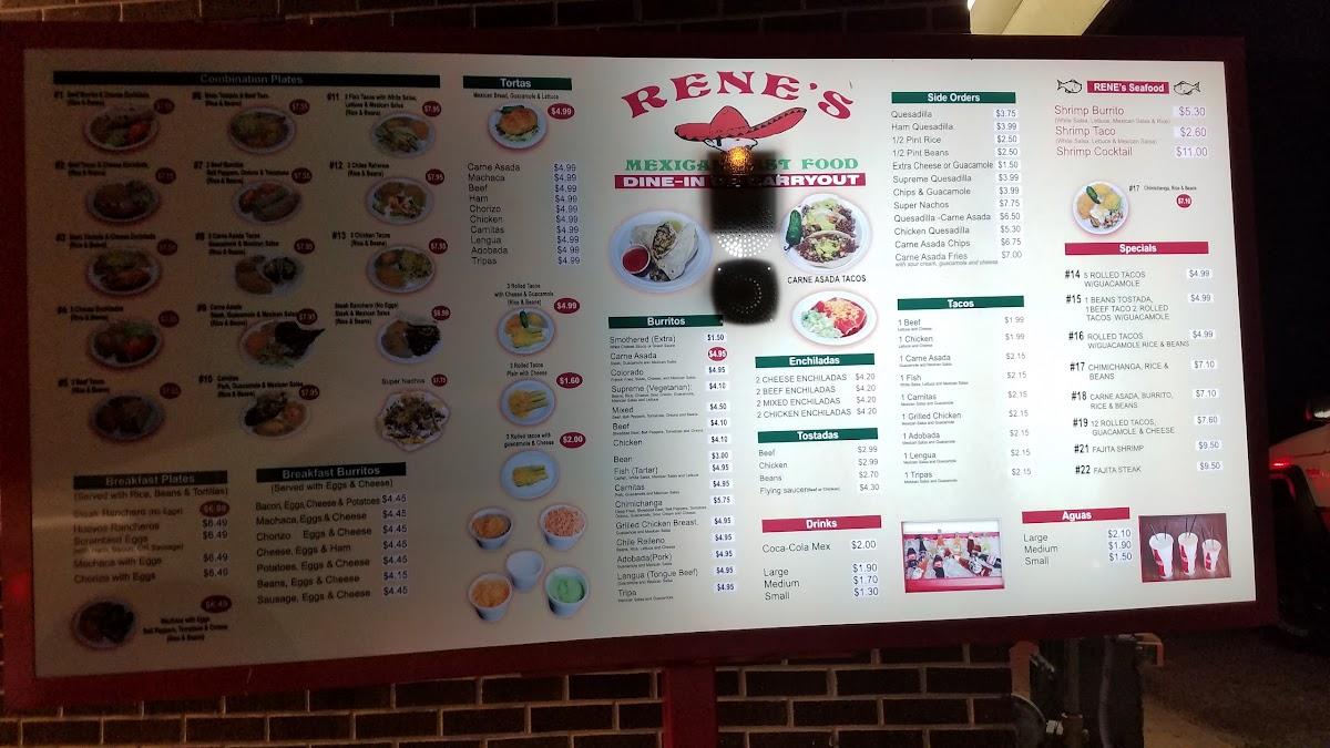 Menu at Rene's Restaurant, Wichita