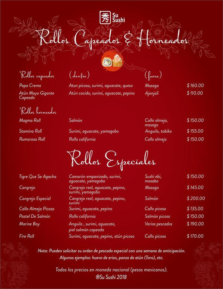 Menu at Su Sushi restaurant, Mexicali, Calzada Cuauhtémoc 1398-Int. 3 B