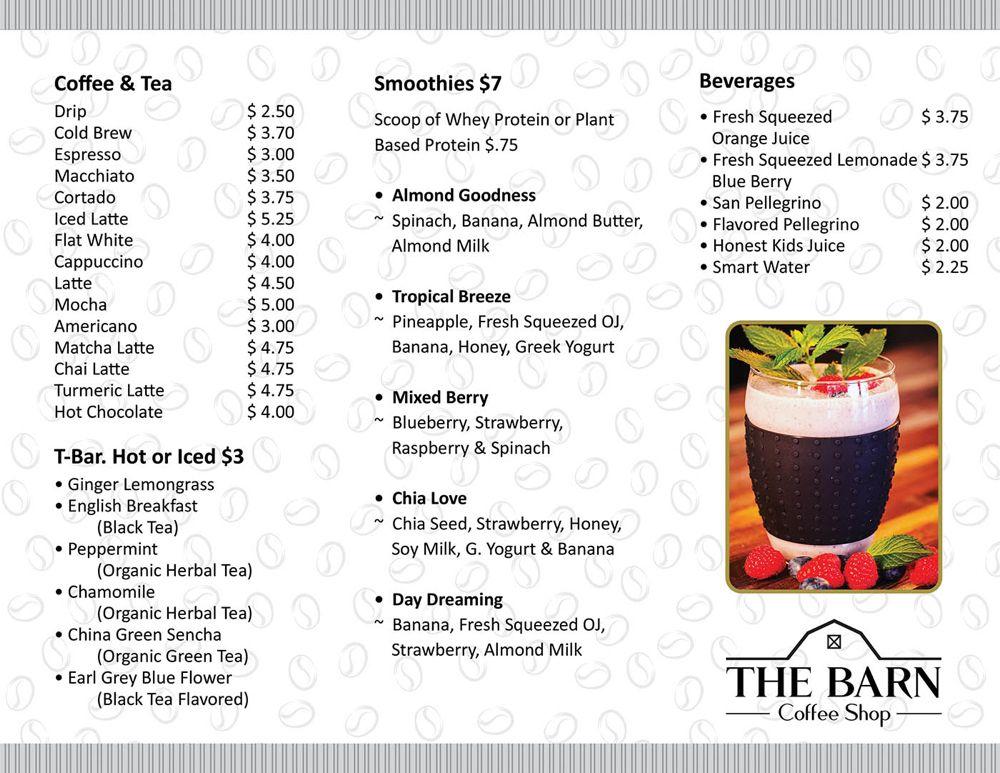 Menu at The Barn Coffee Shop, New York City