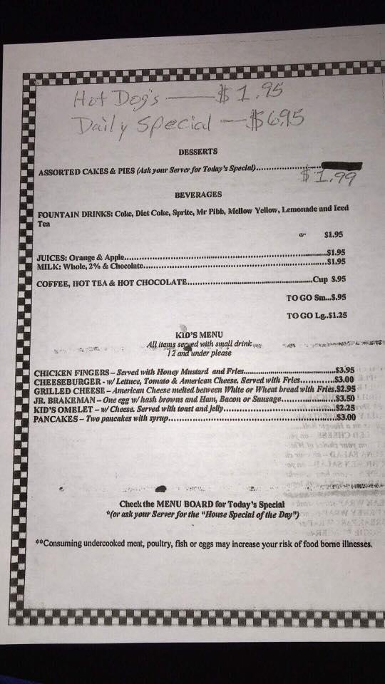 Carta del restaurante Track's End, Williamson