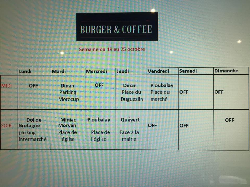 Menu at Burger&Coffee restaurant, Plancoët