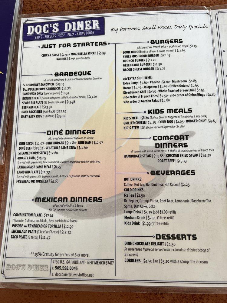 Menu at Doc's Place BBQ, Kirtland