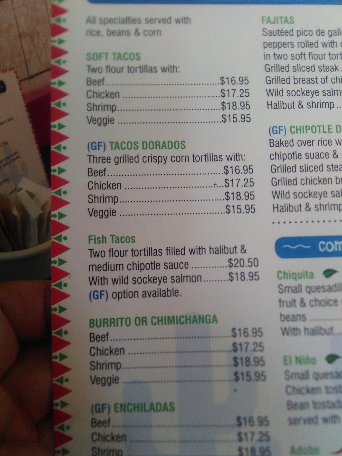 Menu au Gina's Mexican Cafe, Nanaimo