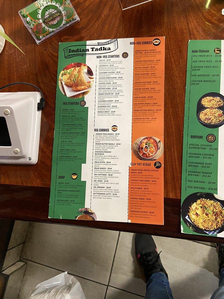 Menu at Indian Tadka restaurant, Sunnyvale