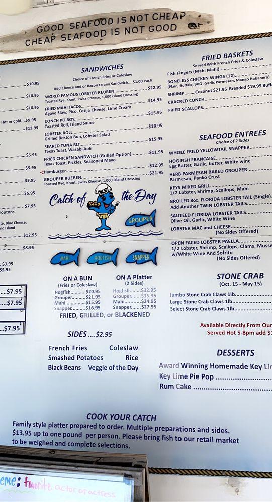 Menu at Keys Fisheries restaurant, Marathon, Gulfview Ave