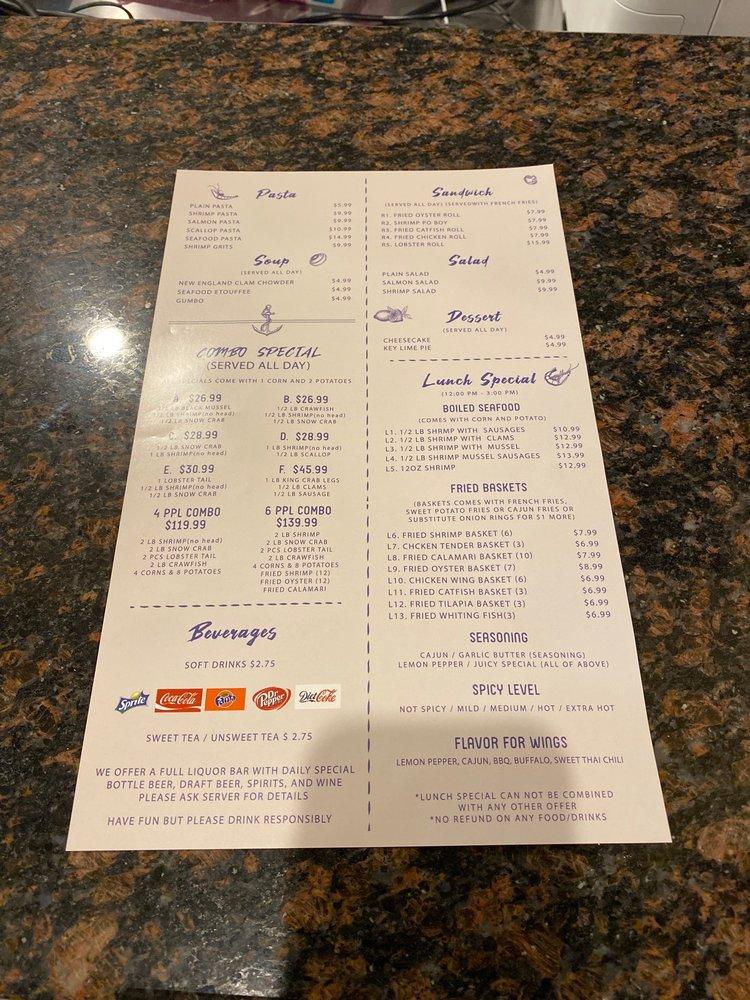Menu at La juicy Seafood restaurant, O'Fallon