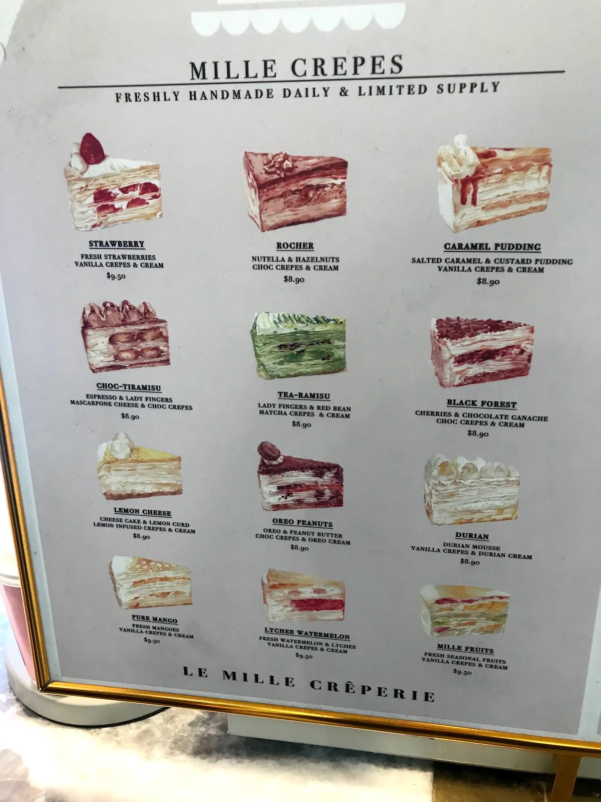 Menu at Le Mille Creperie desserts, Chadstone