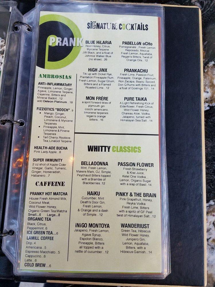 Menu at Prank Bar, Los Angeles