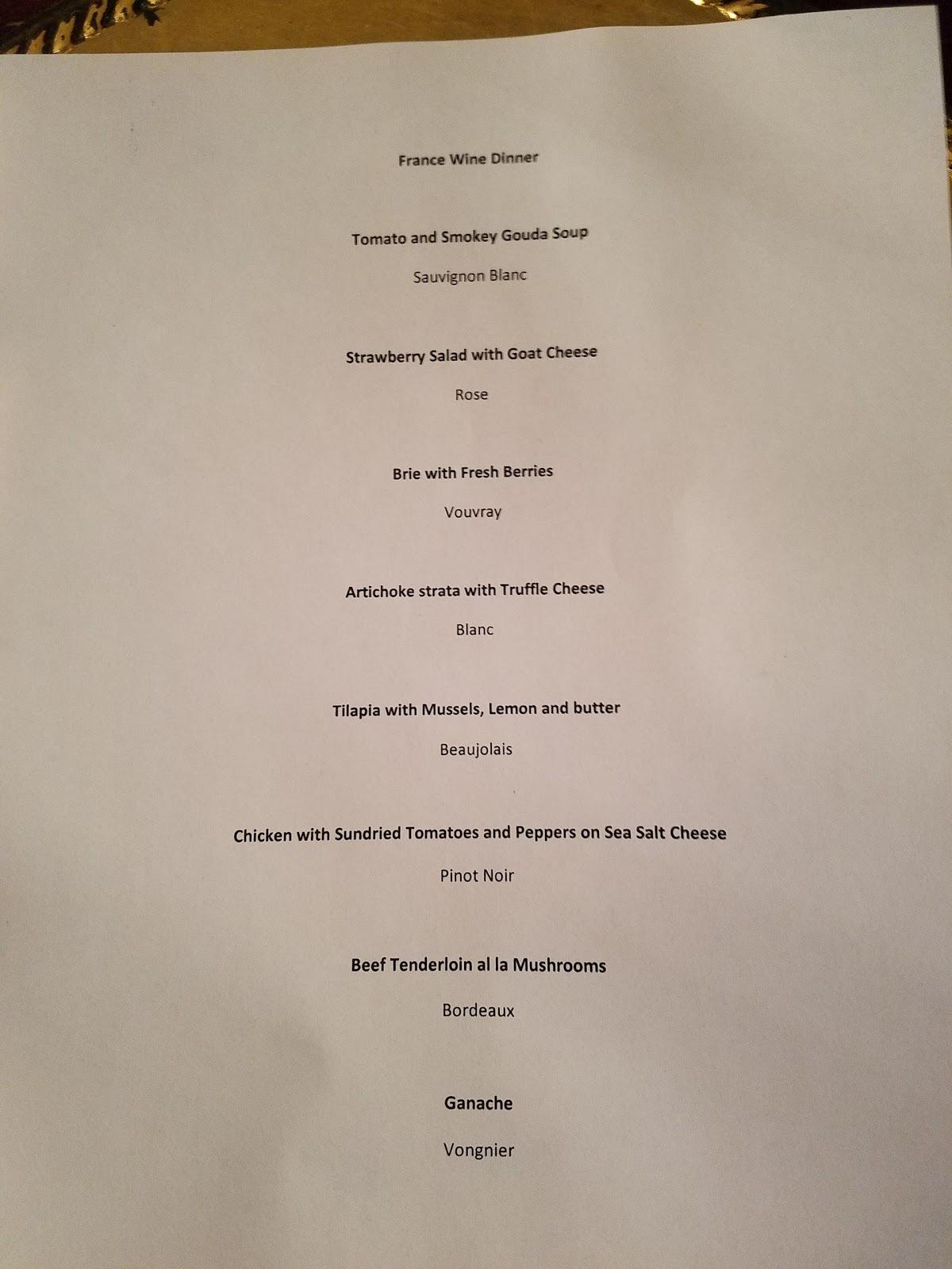 Menu at Serenity cafe, Zionsville