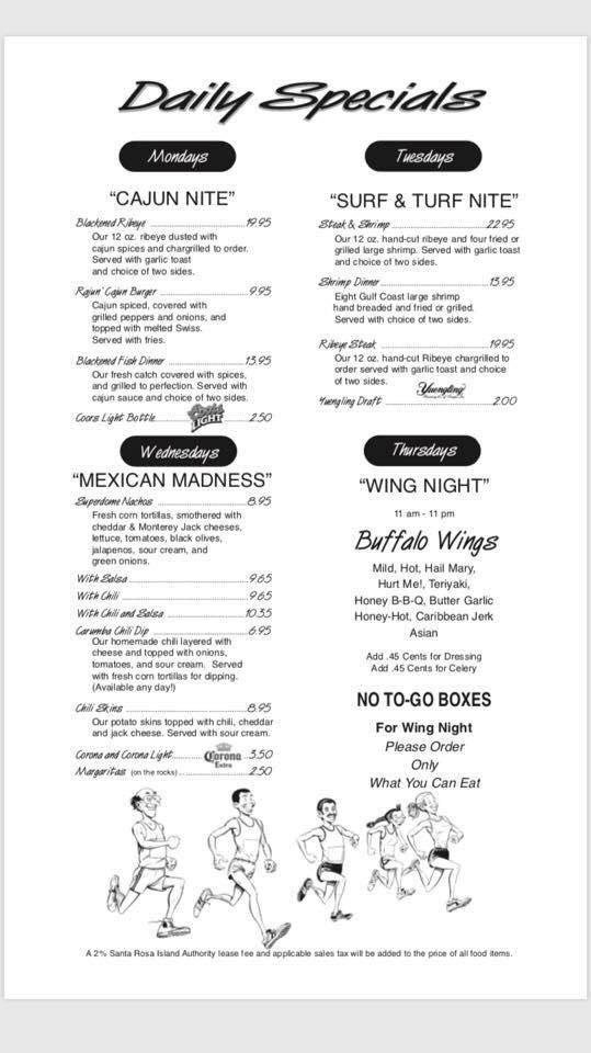 Menu at Sidelines Sports Bar and Restaurant, Pensacola Beach