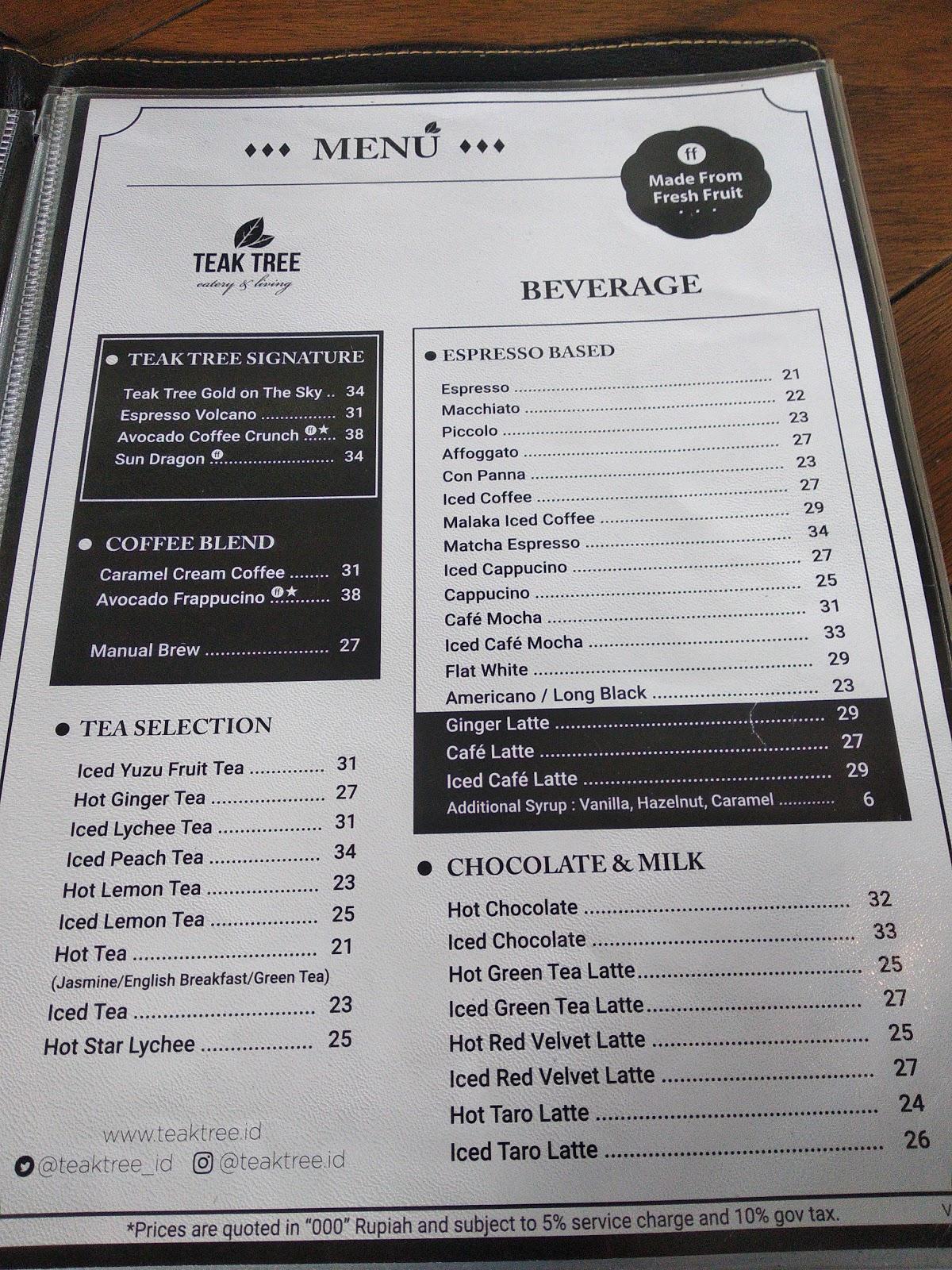 Menu at Teak Tree Eatery & Living restaurant, Salatiga