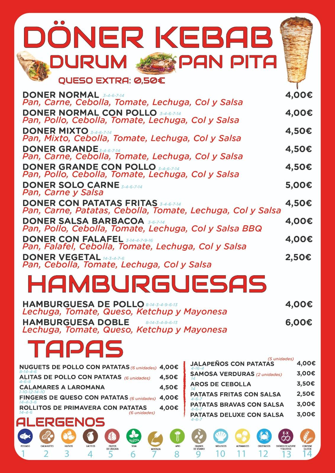 Menu at Valencia Doner Kebab (Halal) restaurant, Valencia