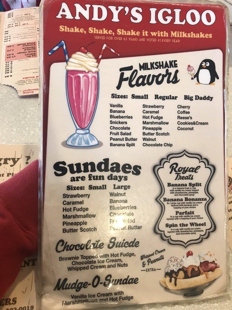 Menu at Andy's igloo Drive-In Restaurant, Winter Haven