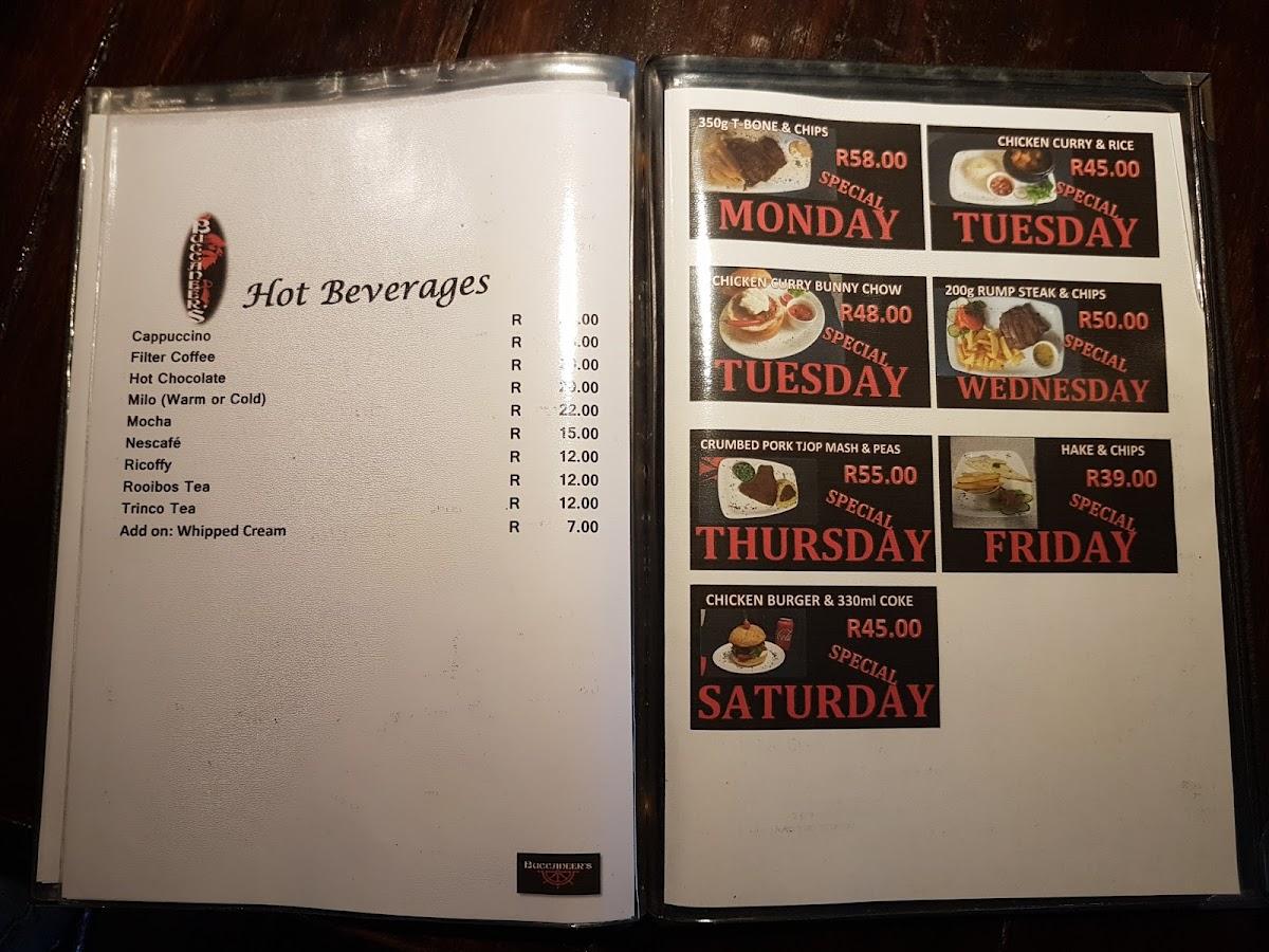 Menu at Buccaneers Beach bar and grill, Margate